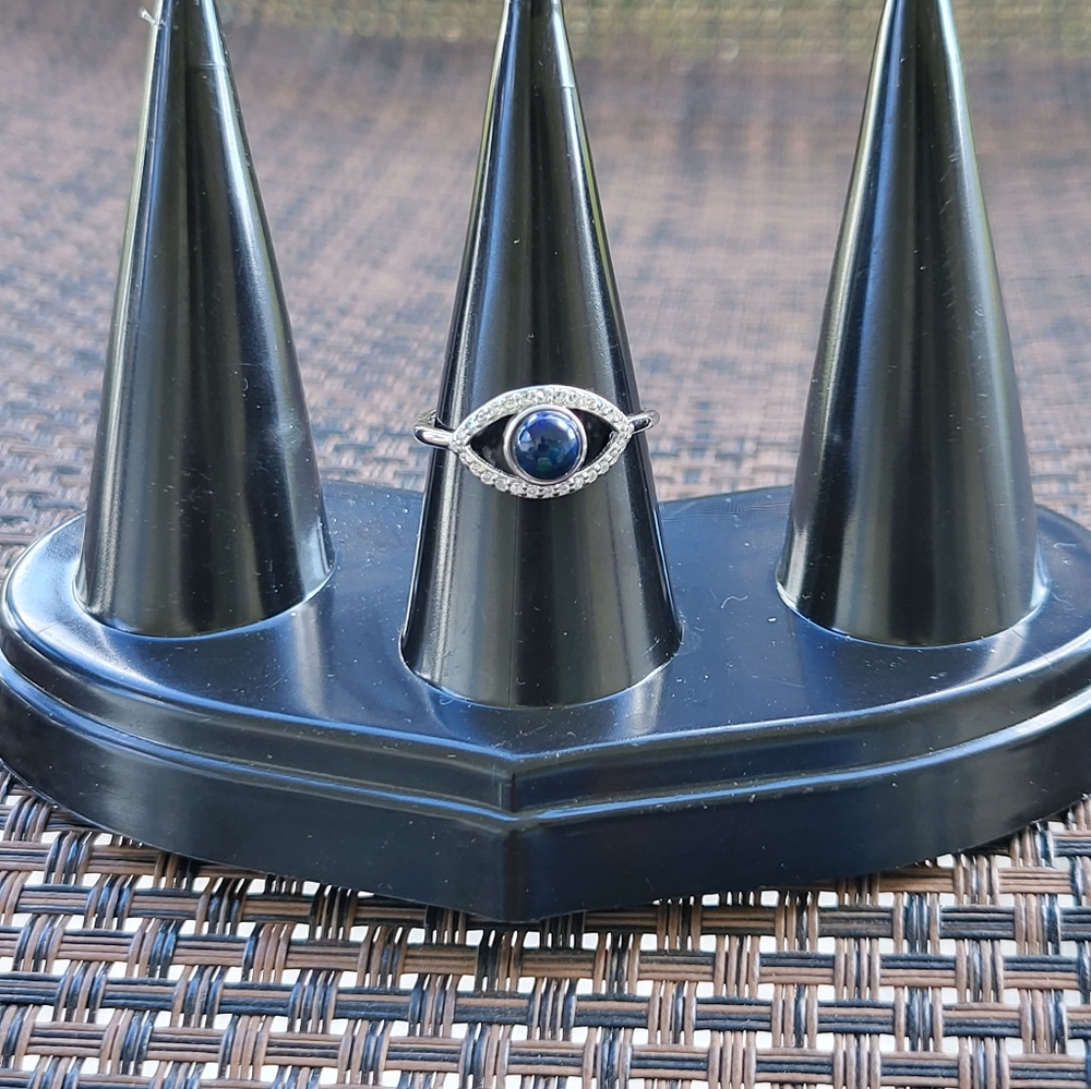Sterling Silver Evil Eye Black Opal Ring - Gem